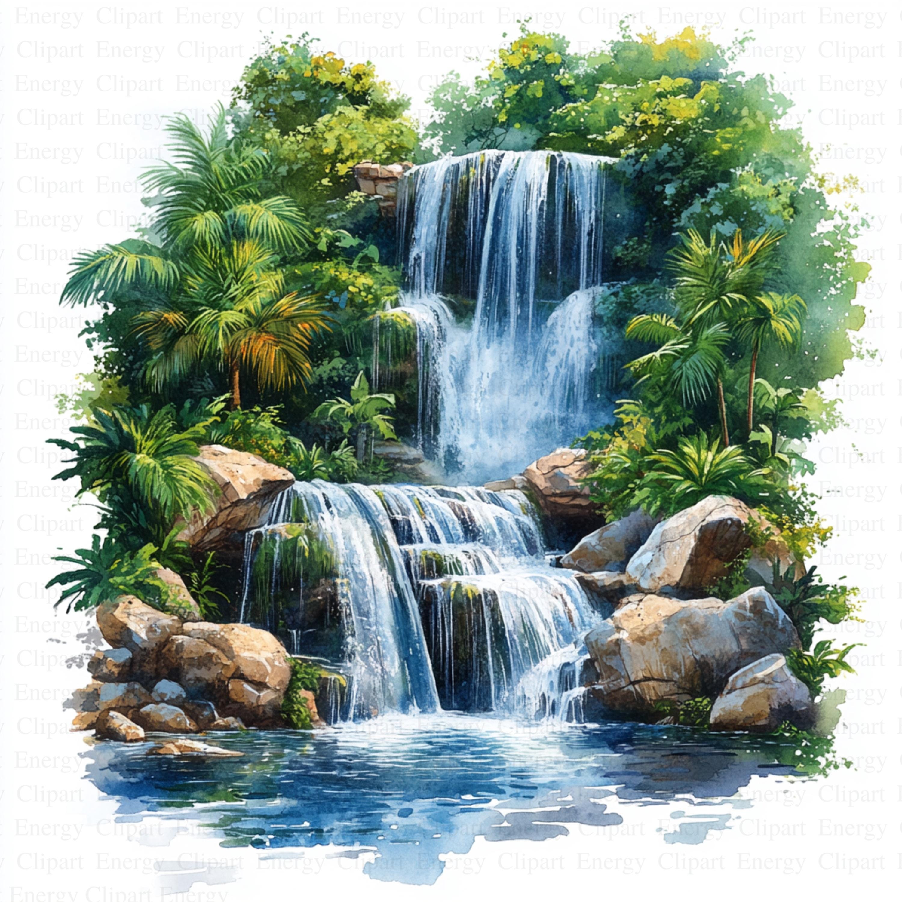 Watercolor Tropical Waterfalls Clipart | 5 High Quality Jpg's | Digital ...