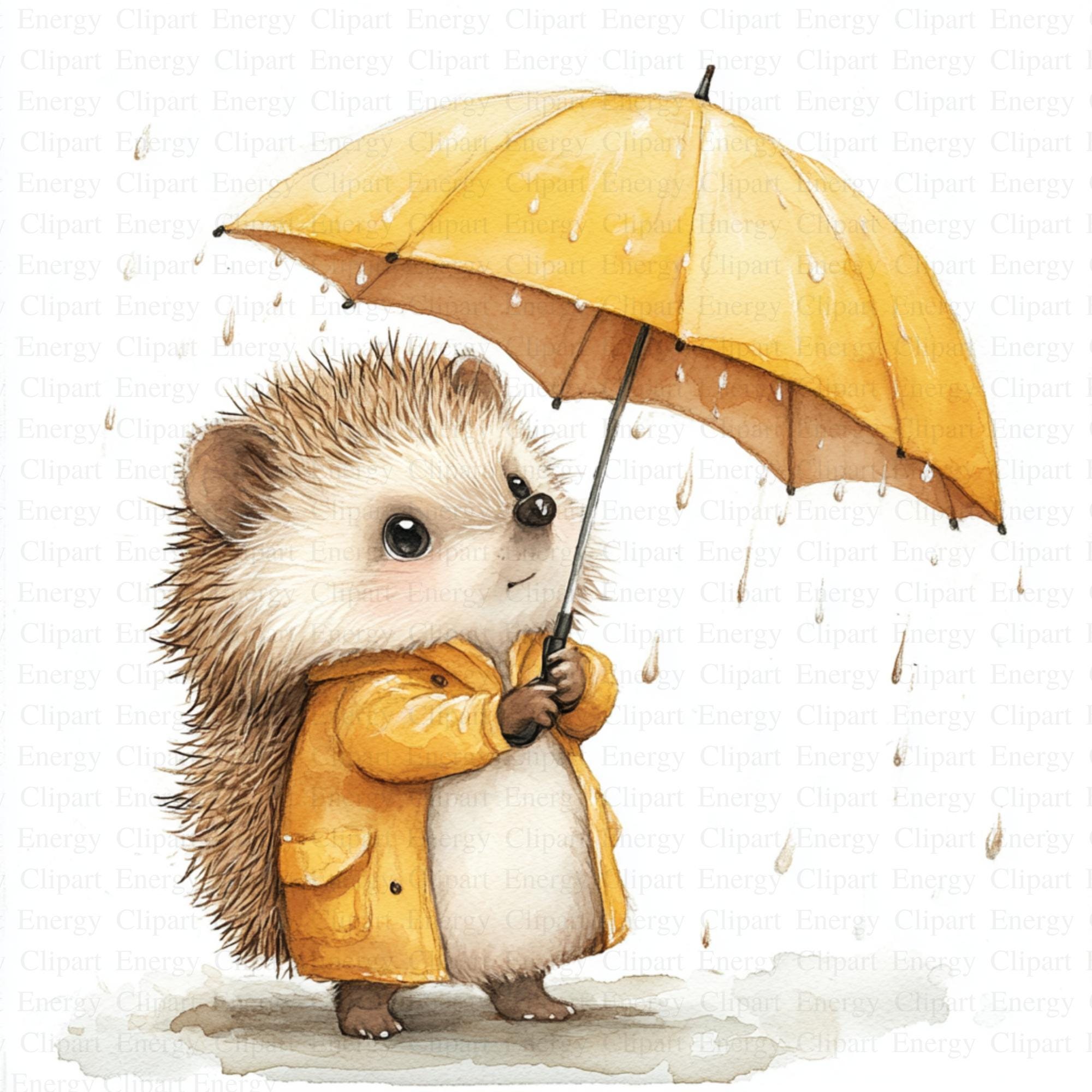 Hedgehog Rainy Clipart | 5 High Quality Jpgs | Digital Download | Art ...
