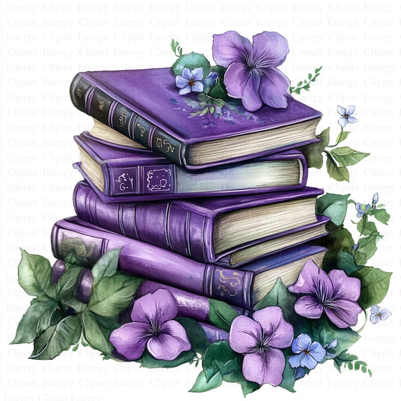 Watercolor Stack of Purple Books Clipart | 5 High Quality Jpg's ...
