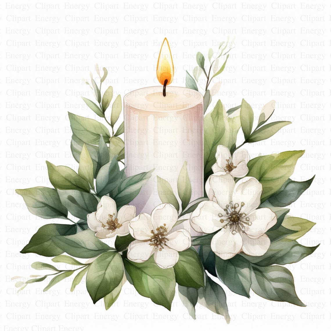 Watercolor White Candles Clipart | 5 High Quality Jpgs | Digital ...