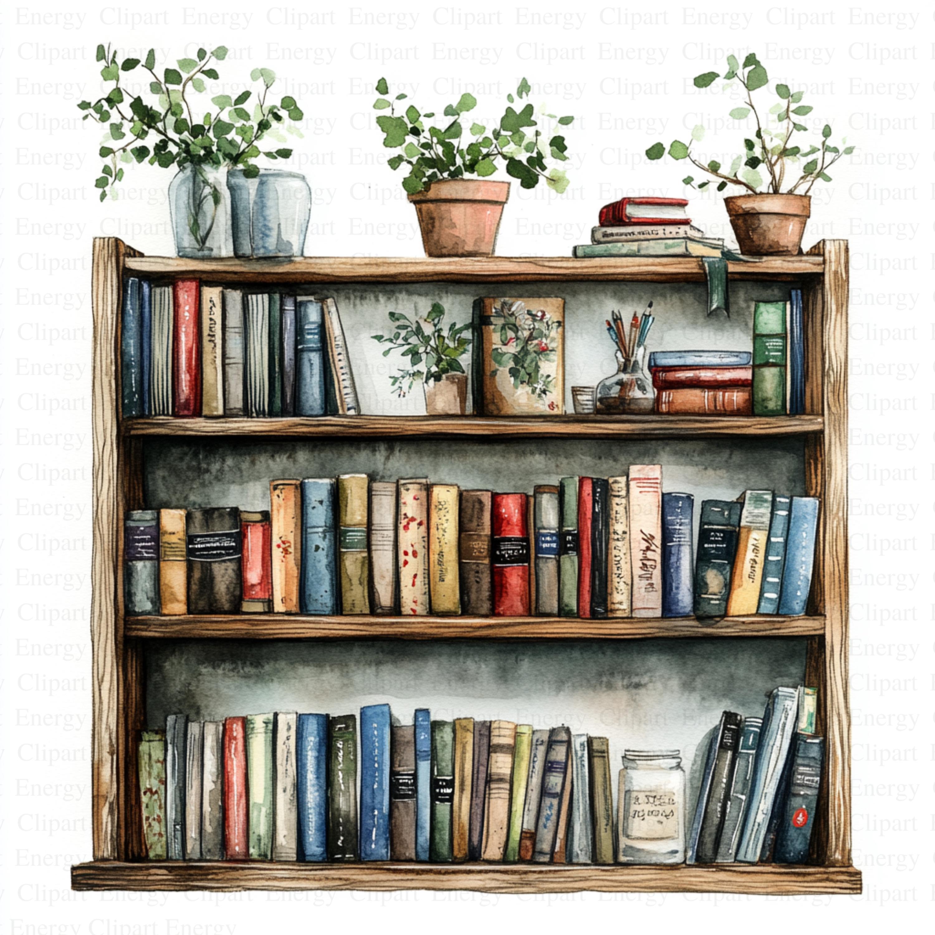 Watercolor Bookshelf Clipart 5 High Quality Jpg's Digital Download Home ...