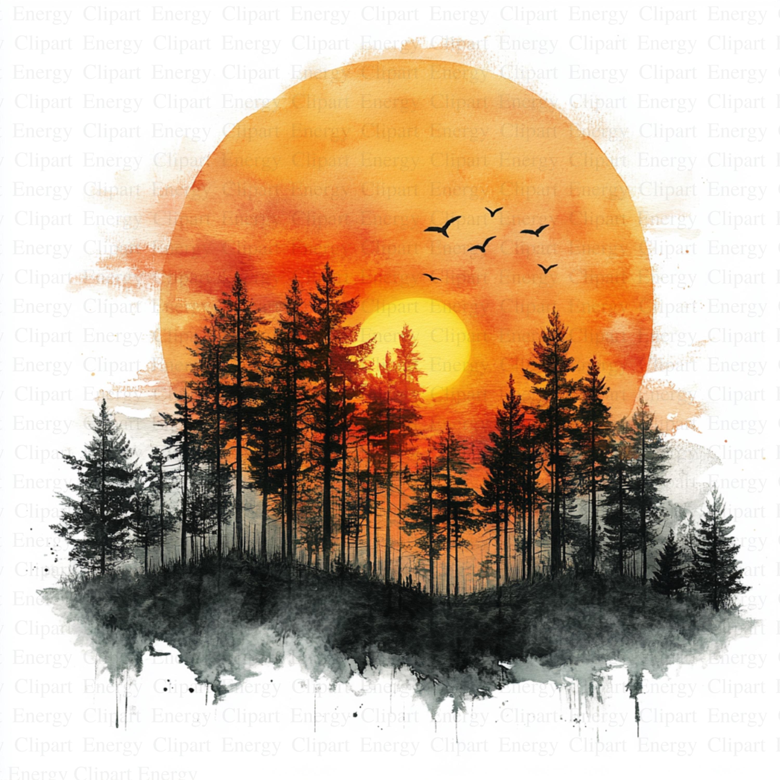 Sunset Forest Clipart | 5 High Quality Jpg's | Digital Download ...