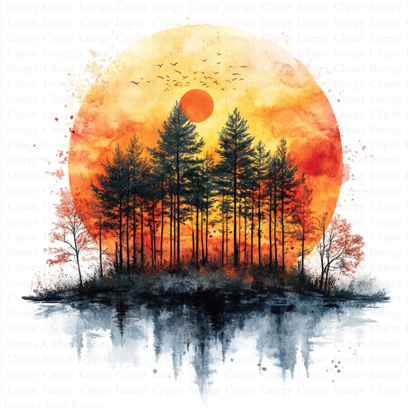 Sunset Forest Clipart | 5 High Quality Jpg's | Digital Download ...