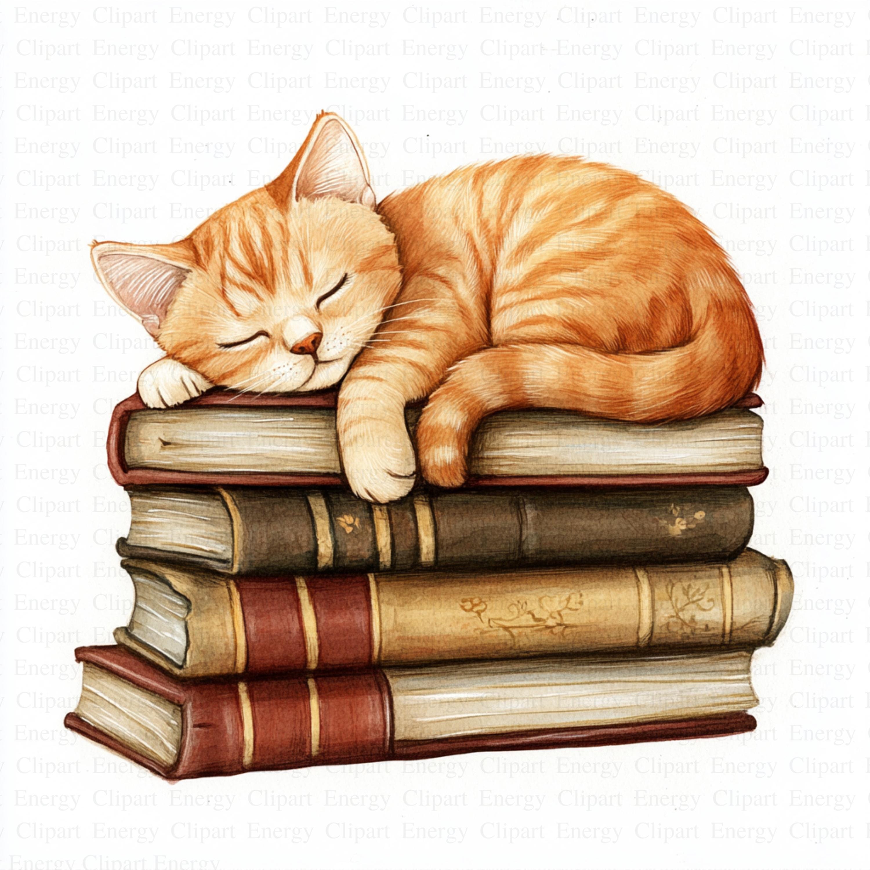 Cat Sleeping on Books Clipart | 5 High Quality Jpg's | Digital Download ...