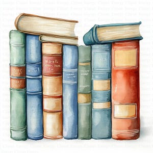 Watercolor Library Books Clipart | 5 High Quality Jpg's | Digital ...