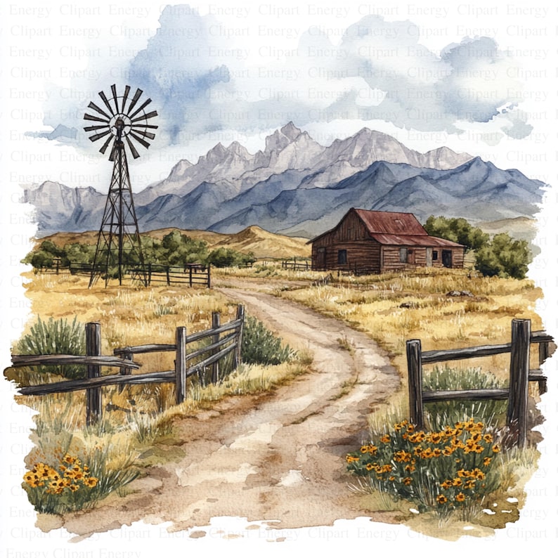 Watercolor Old West Landscape Clipart | 5 High Quality Jpg's | Digital ...