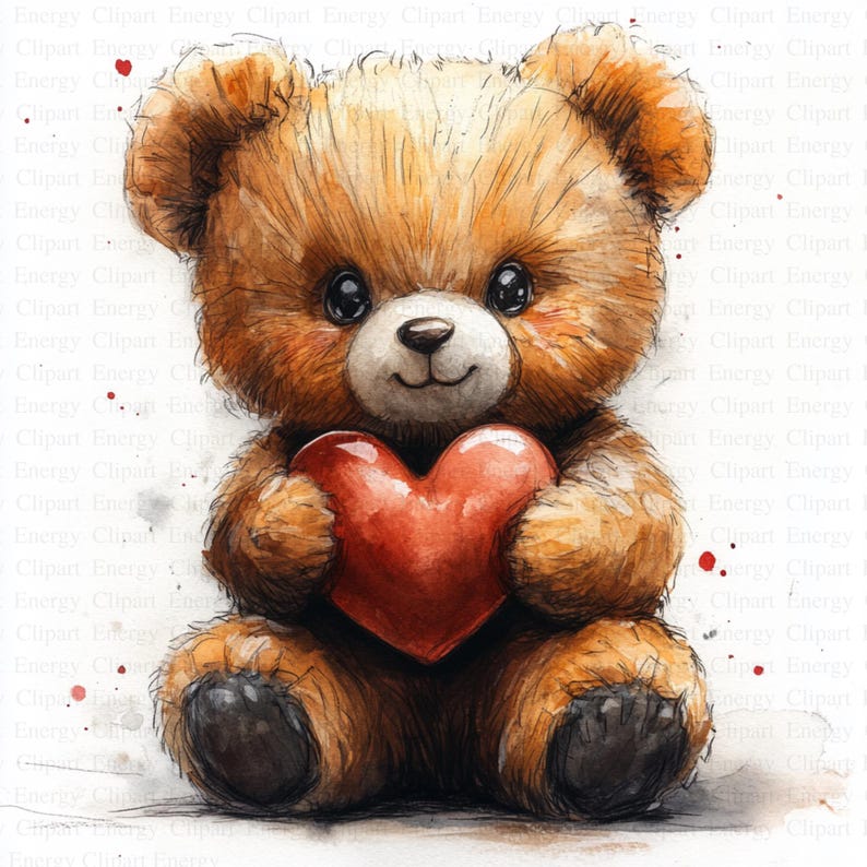 Teddy Bear With Heart Clipart | 5 High Quality Jpgs | Instant Digital ...
