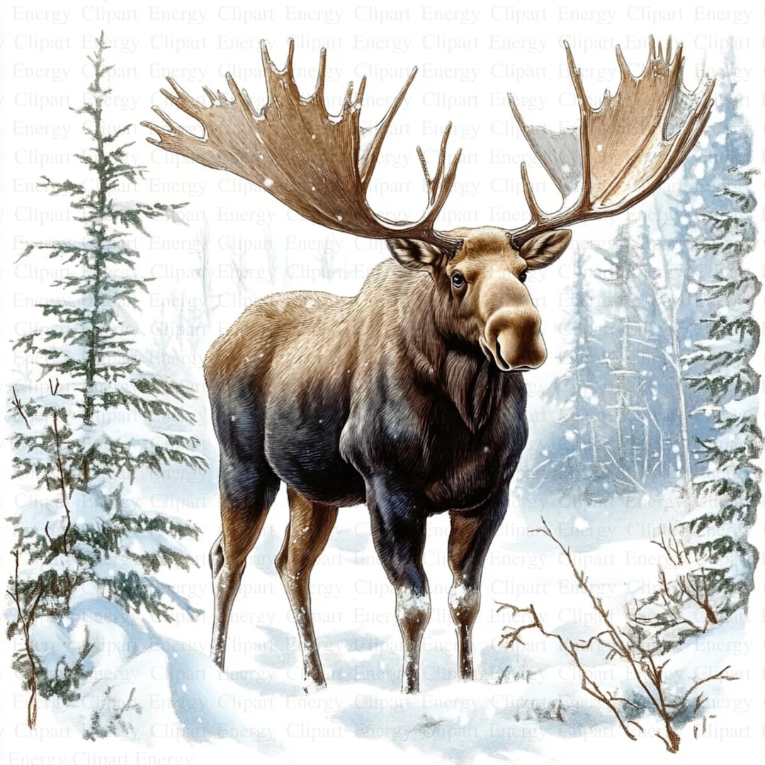 Moose in Winter Clipart | 5 High Quality Jpgs | Digital Download ...