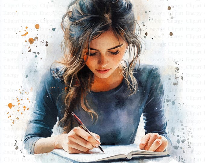 14 Woman Writing Clipart, Writer Clipart, Printable Watercolor Clipart ...