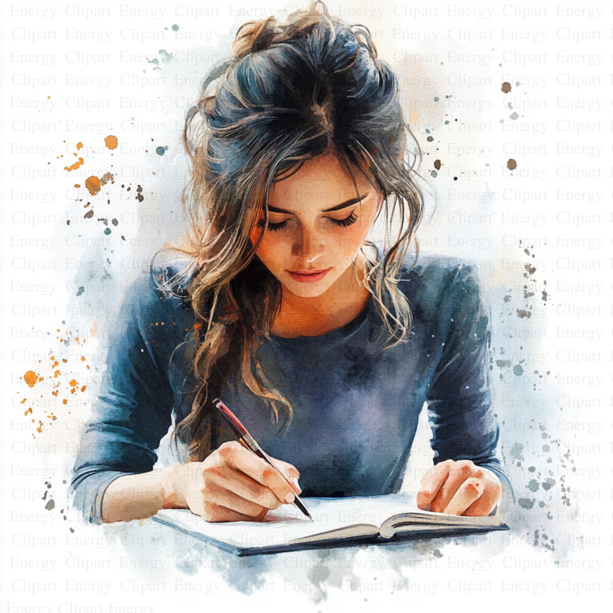 Woman Writing Clipart | 5 High Quality Jpgs | Digital Download | Writer ...