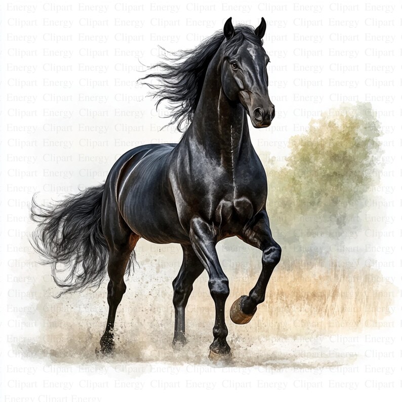 Watercolor Black Horse Clipart | 5 High Quality Jpg's | Digital ...