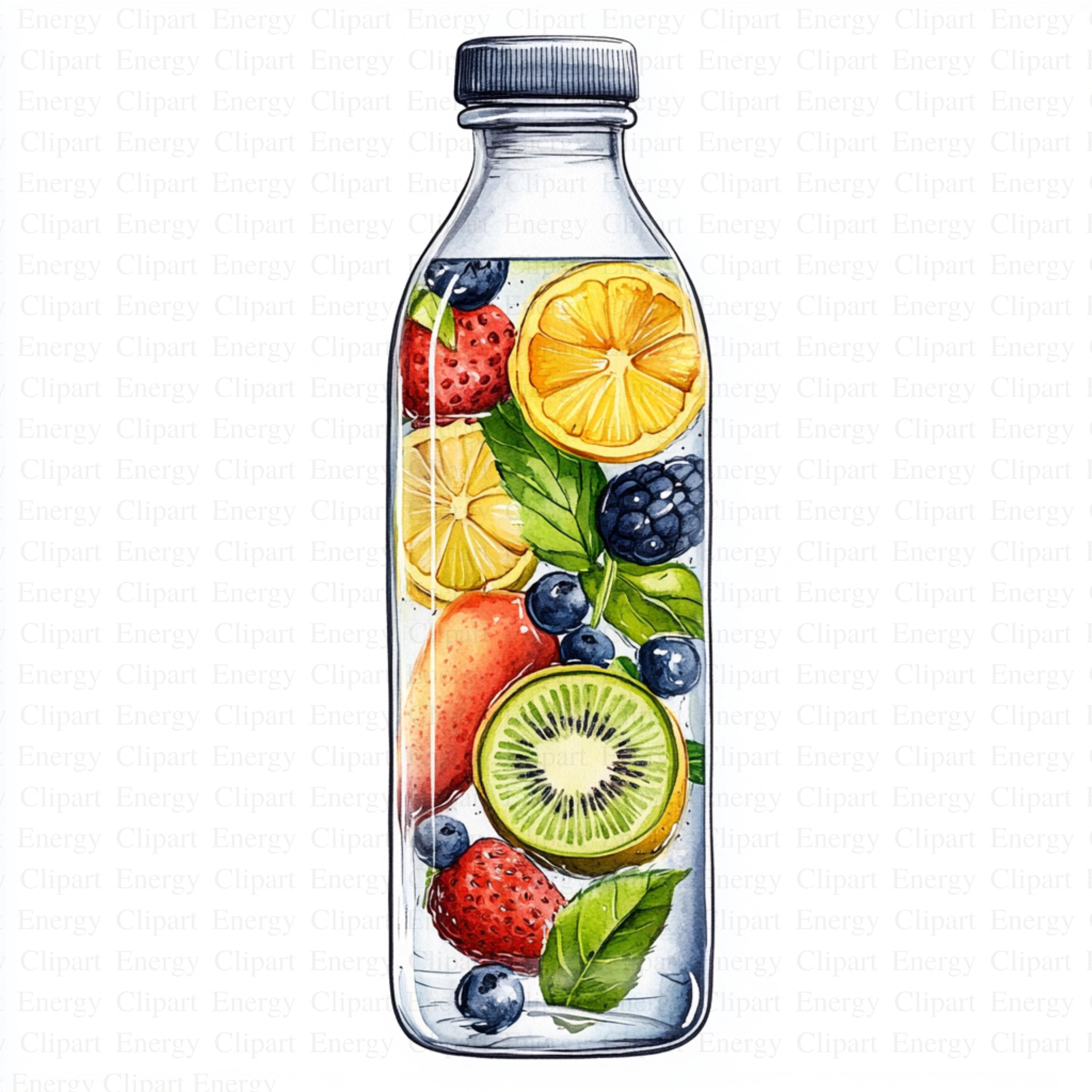 Fruit Infused Water Bottle Clipart | 5 High Quality Jpg's | Digital ...