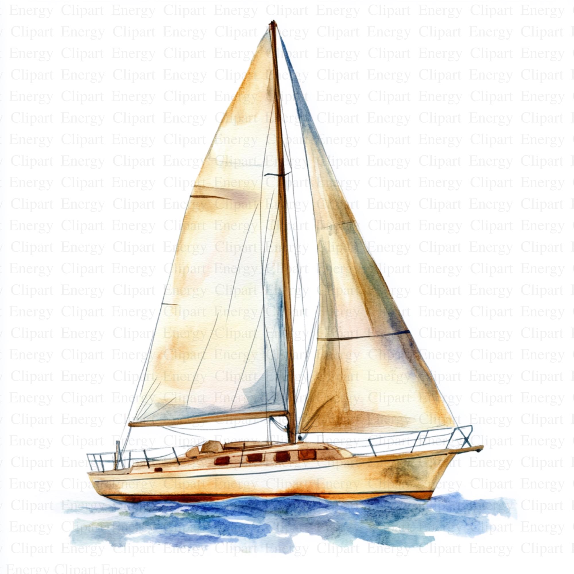 Watercolor Sailboat Clipart | 5 High Quality Jpg's | Digital Download ...