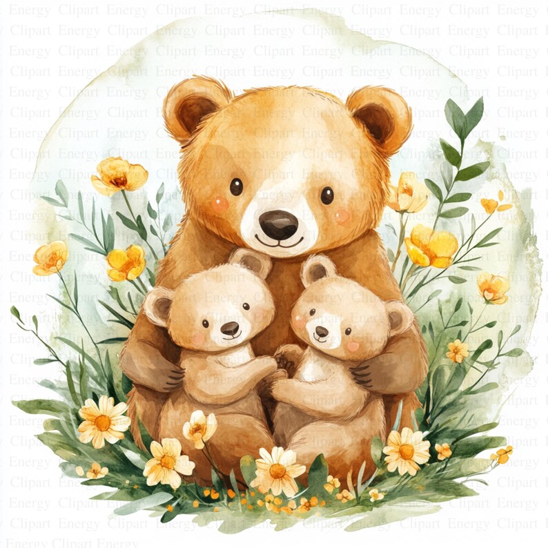 Watercolor Mother Bear With Cubs Clipart | 5 High Quality Jpg's ...