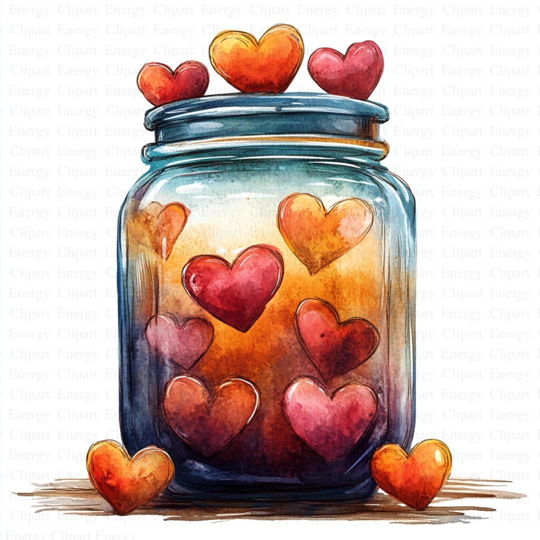 Jar of Hearts Clipart 5 High Quality Jpg's Digital Download Love Art ...