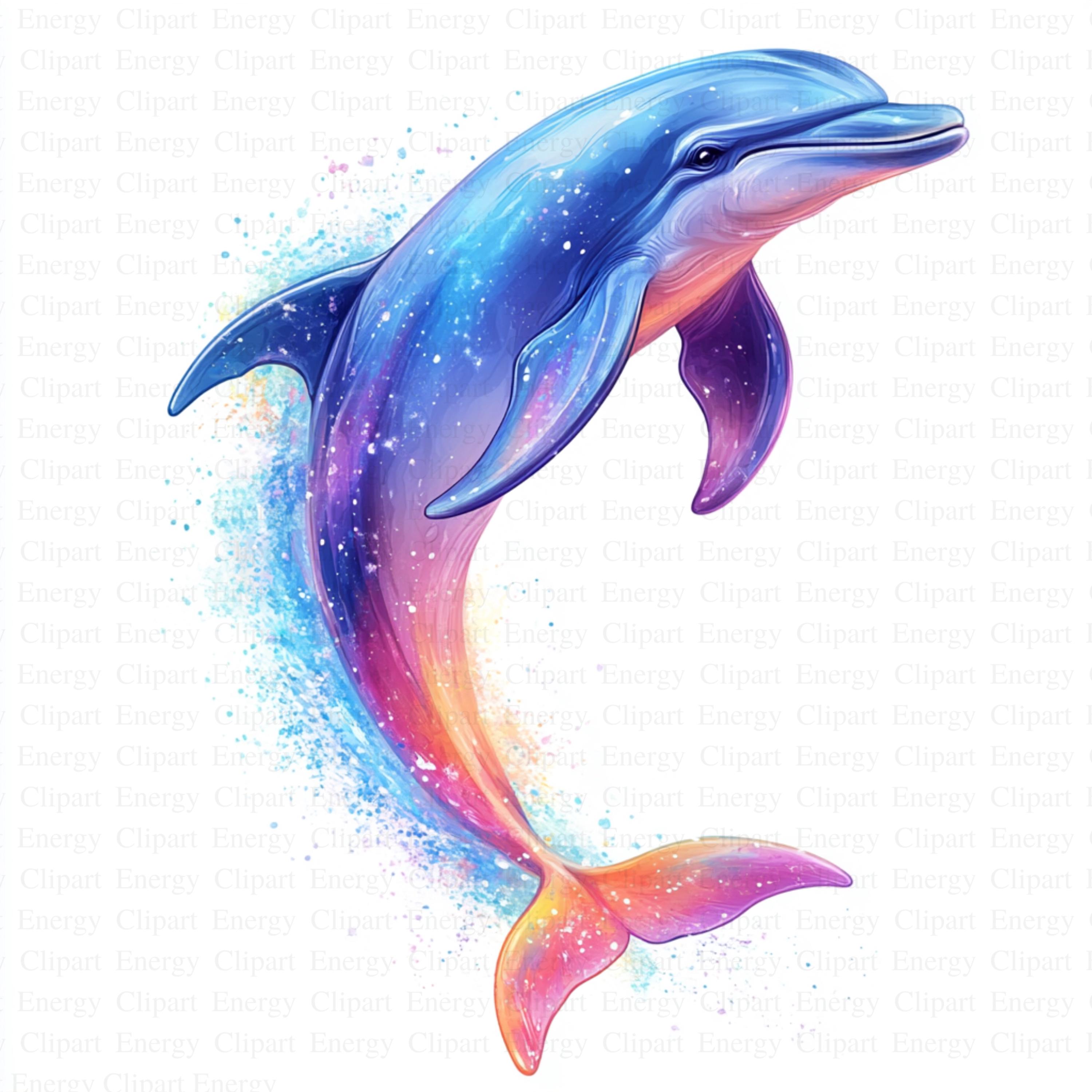 Watercolor Colorful Dolphins Clipart | 5 High Quality Jpg's | Digital ...
