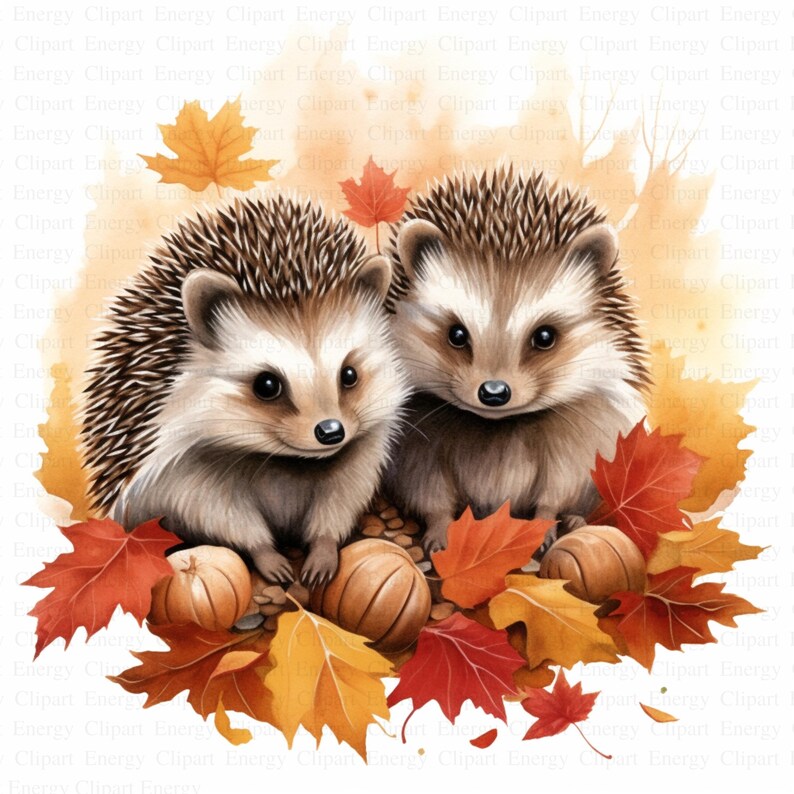 Hedgehogs in Autumn Leaves Clipart 5 High Quality Jpg's Digital ...