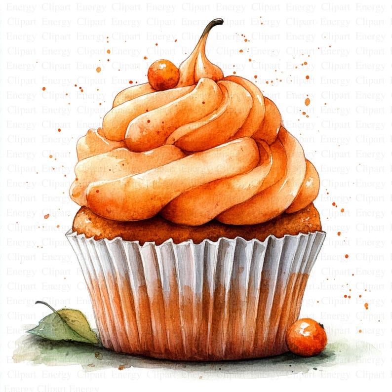 Watercolor Pumpkin Cupcake Clipart | 5 High Quality Jpg's | Digital ...