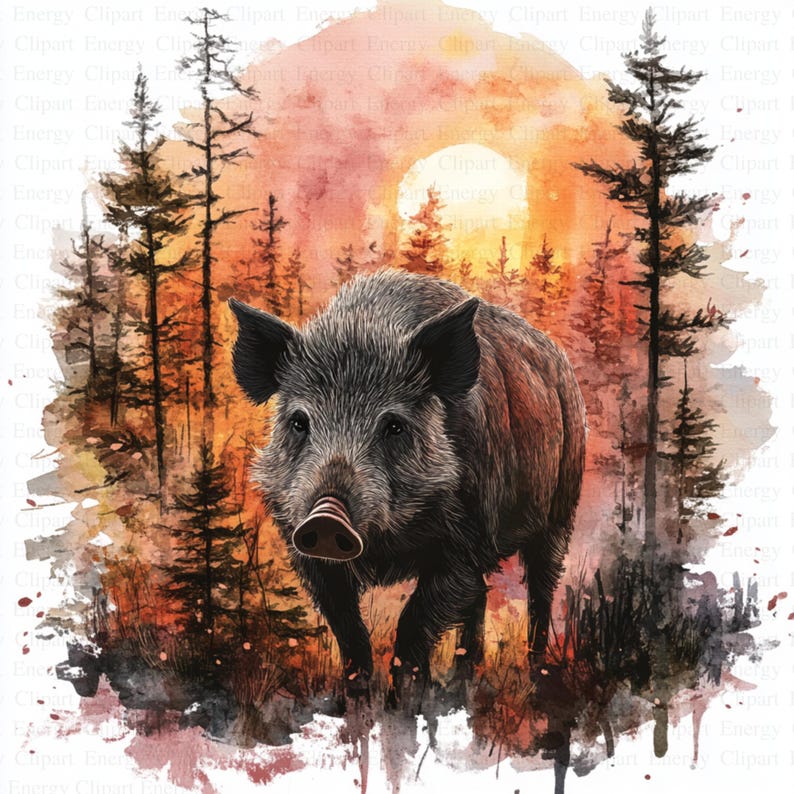 Wild Boar in Forest Clipart | 5 High Quality Jpgs | Digital Download ...