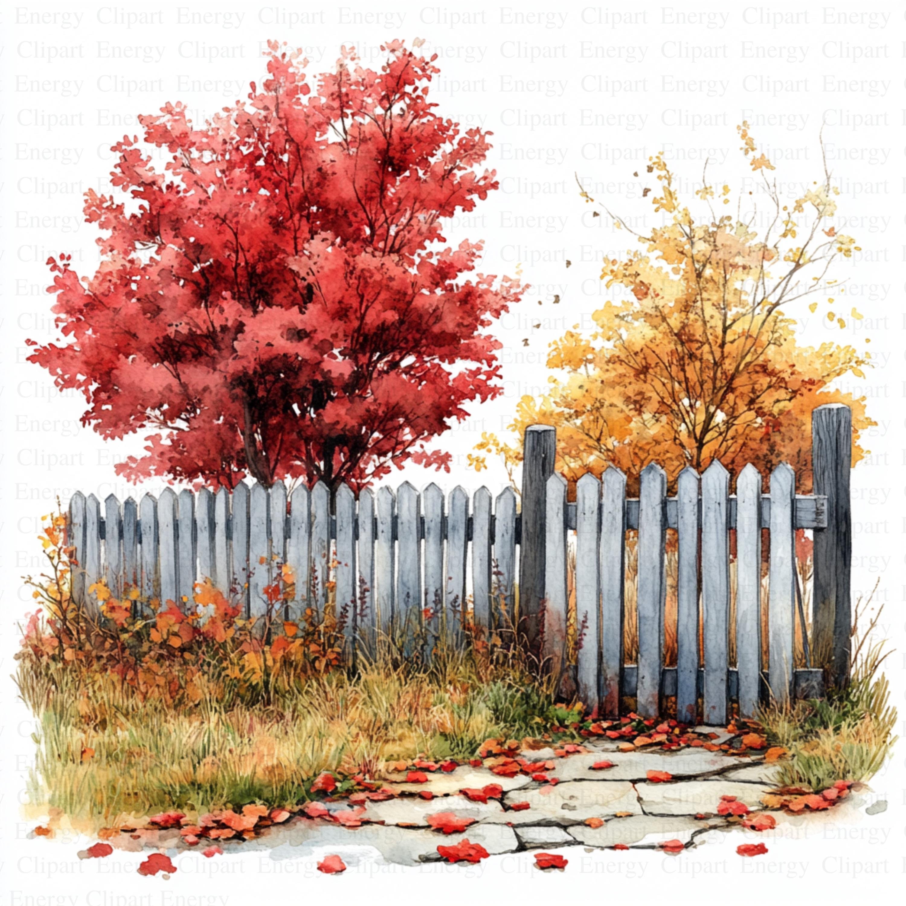 Autumn Fences Clipart | 5 High Quality Jpgs | Digital Download | Fall ...