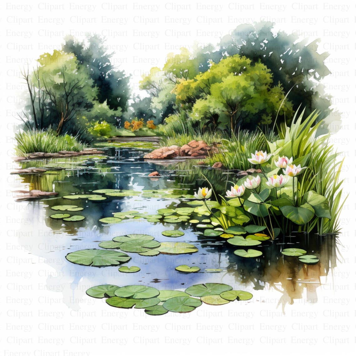 Watercolor Backyard Pond Clipart Bundle | 5 High Quality Jpg's ...