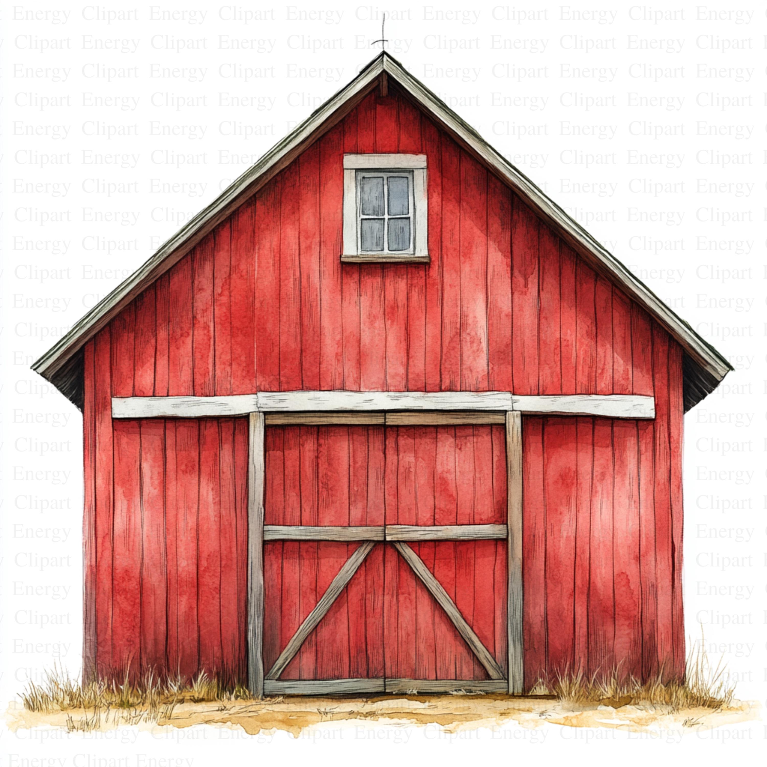 Watercolor Red Barn Clipart | 5 High Quality Jpg's | Digital Download ...