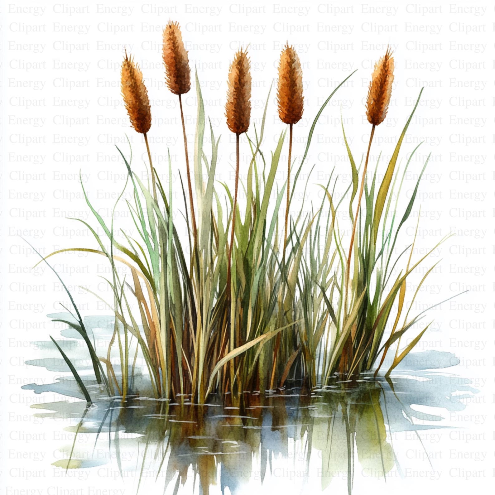 Cattails and Reeds in Water Pond Clipart | 5 High Quality Jpgs ...