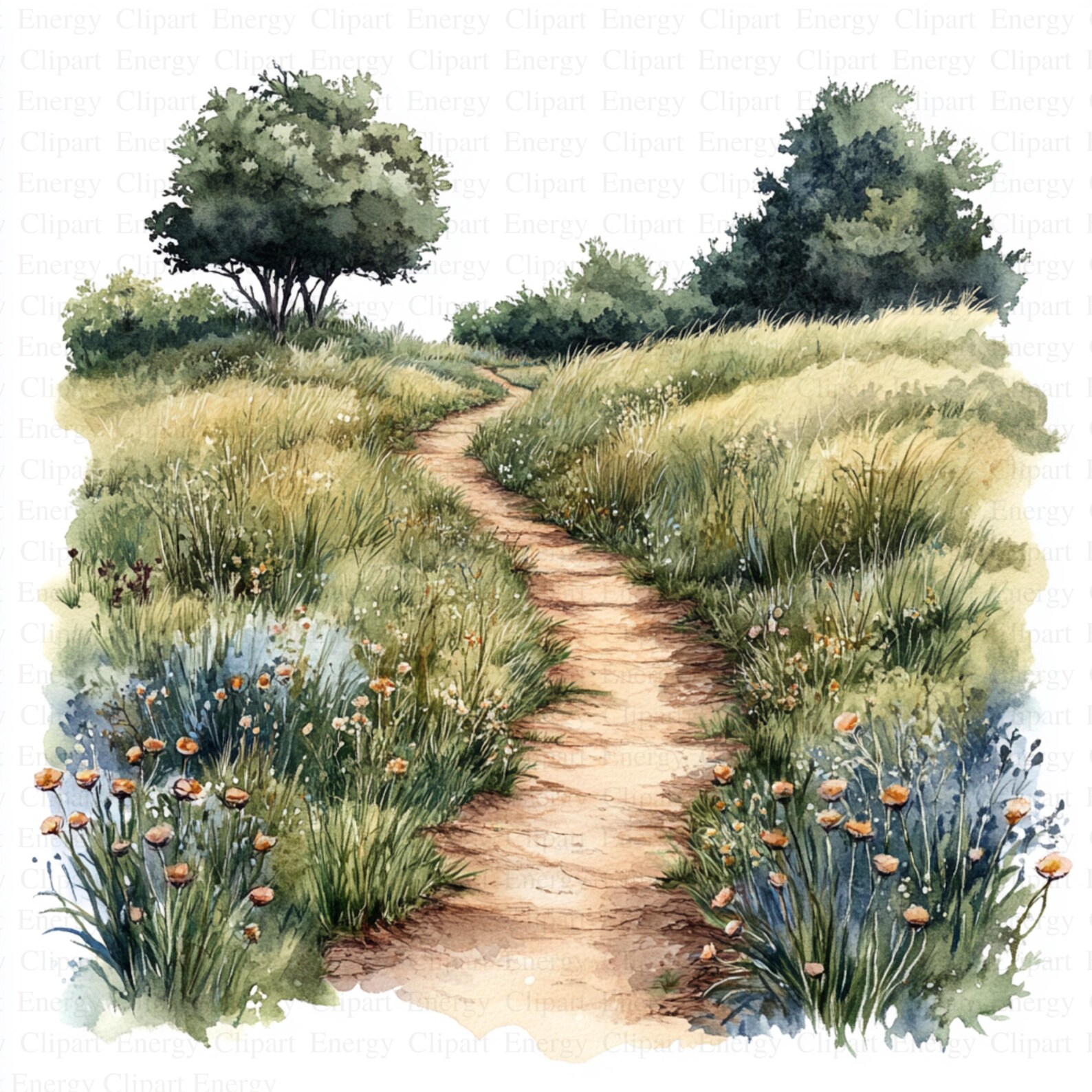 Watercolor Countryside Trail Clipart | 5 High Quality Jpg's | Digital ...