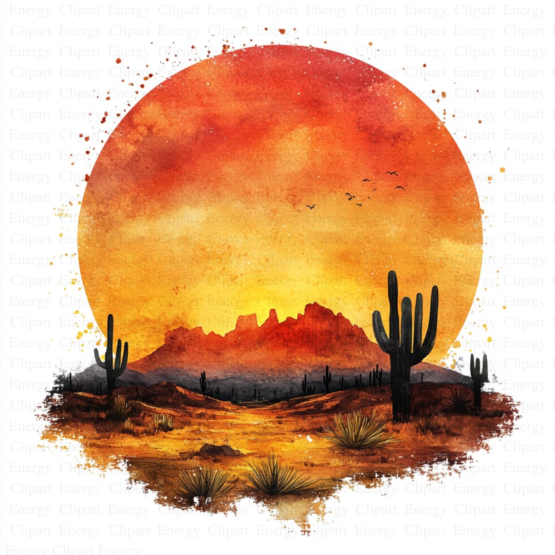 Watercolor Desert Sunset Clipart | 5 High Quality Jpgs | Digital ...