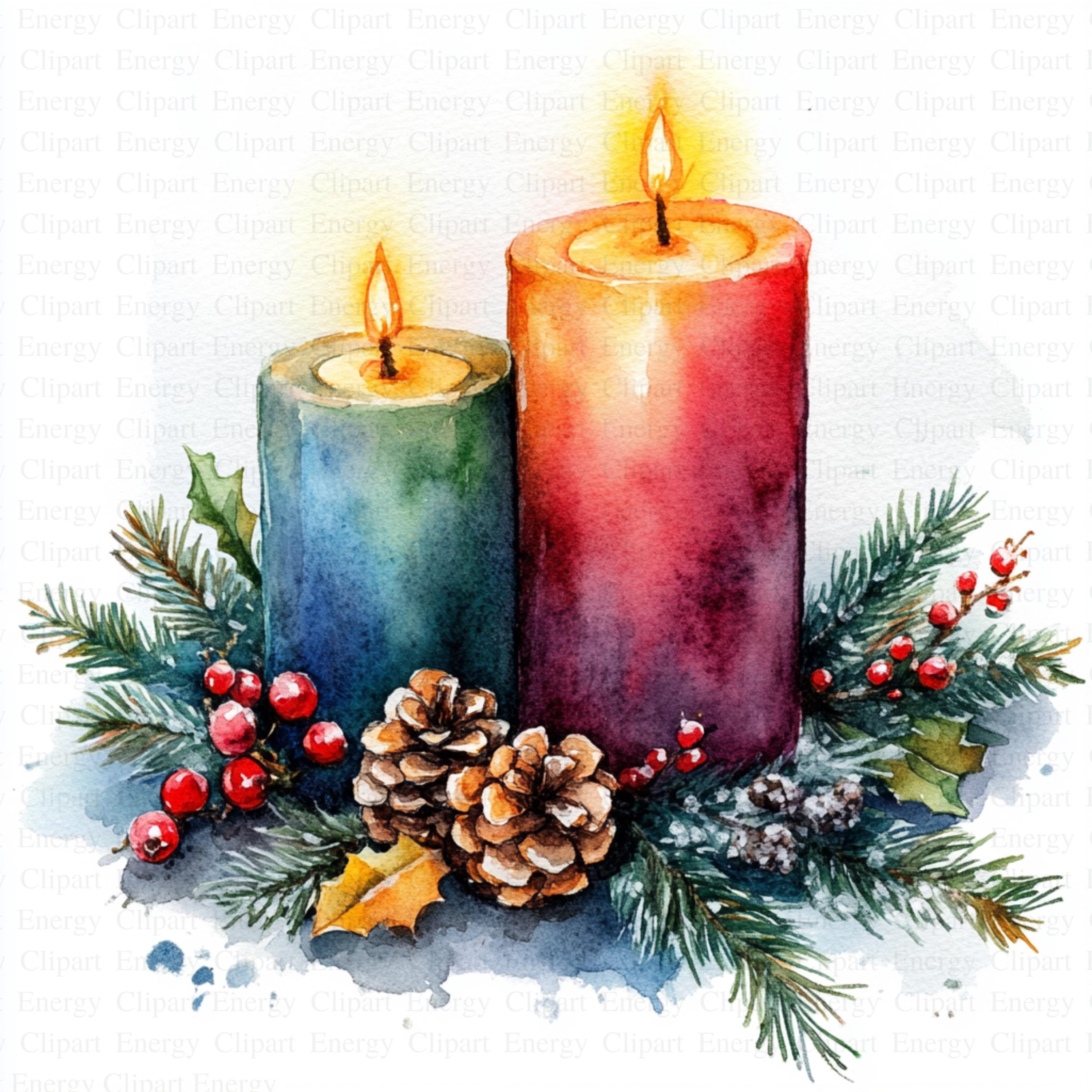 Watercolor Christmas Candles Clipart | 5 High Quality Jpg's | Digital ...