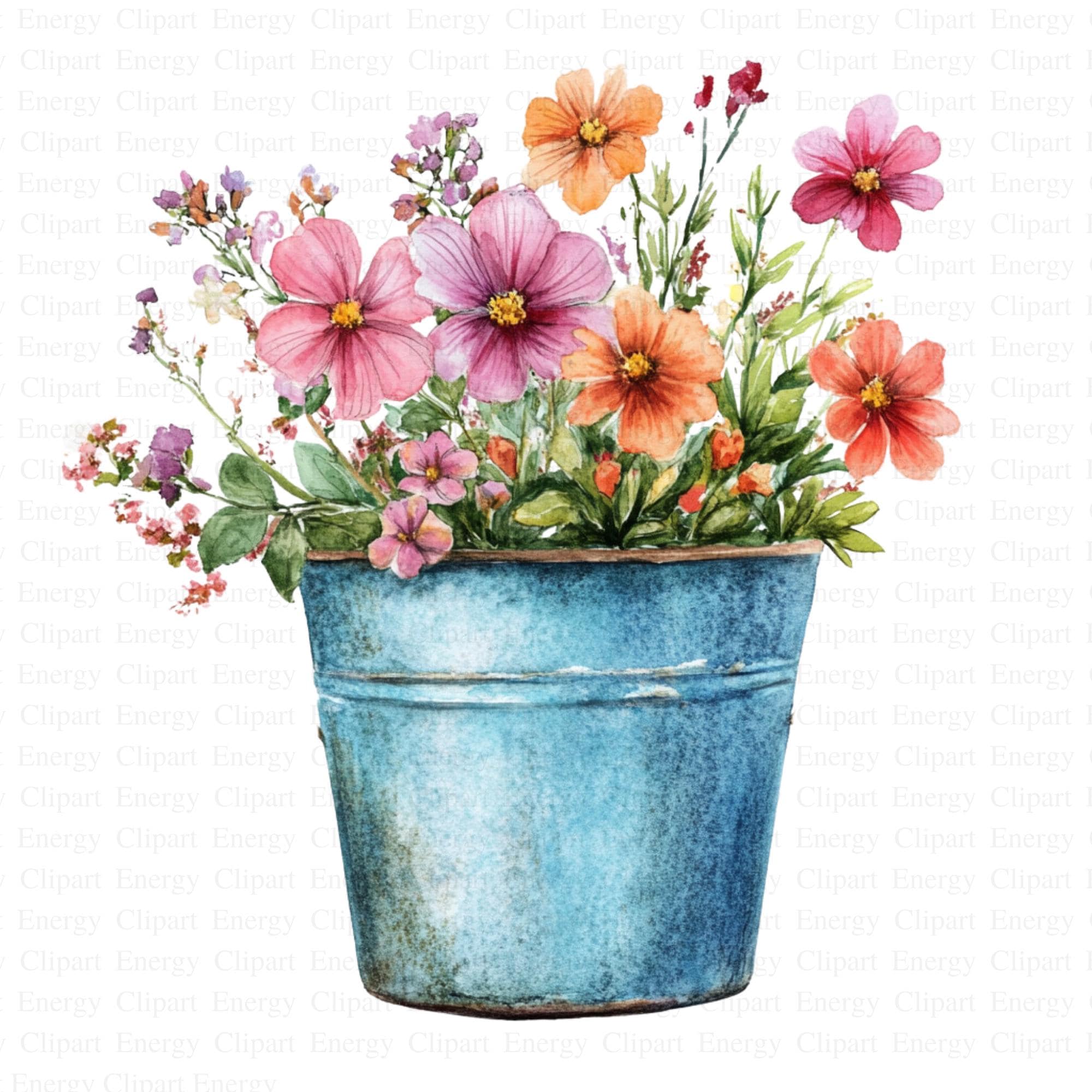 Flower Bucket Clipart | 5 High Quality Jpg's | Digital Download ...