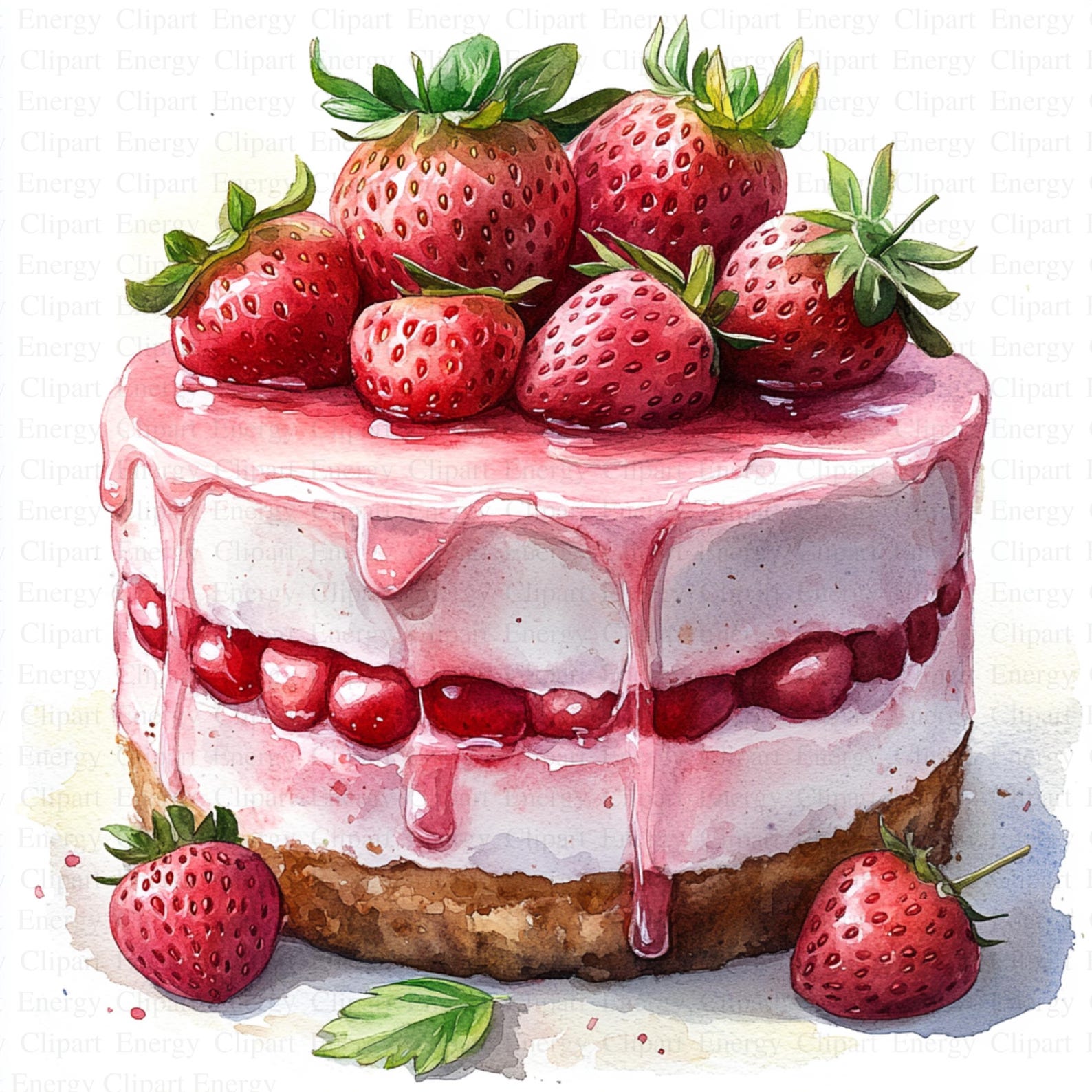 Watercolor Strawberry Shortcake Clipart | 5 High Quality Jpg's ...
