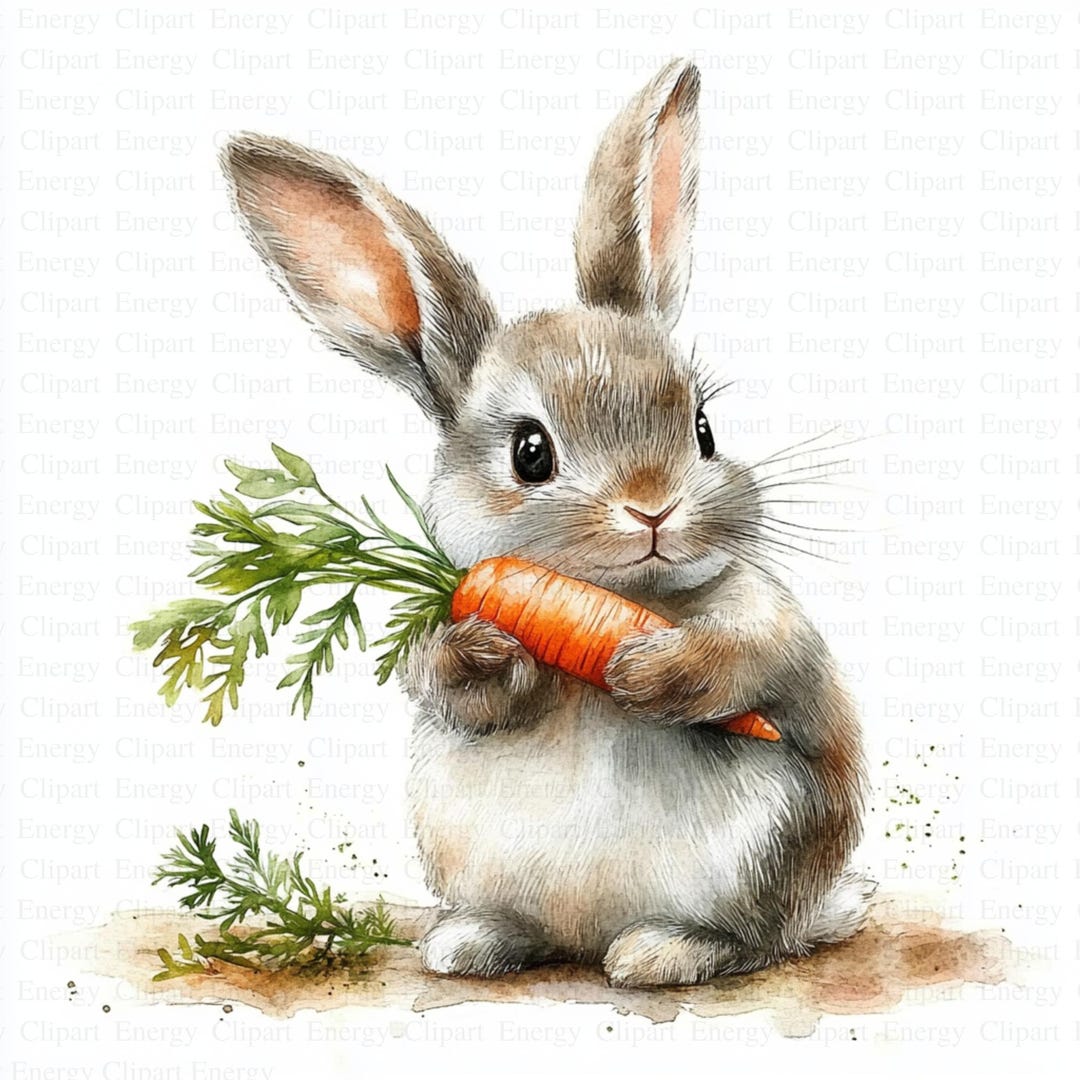 Bunny With Carrot Clipart | 5 High Quality Jpgs | Digital Download ...