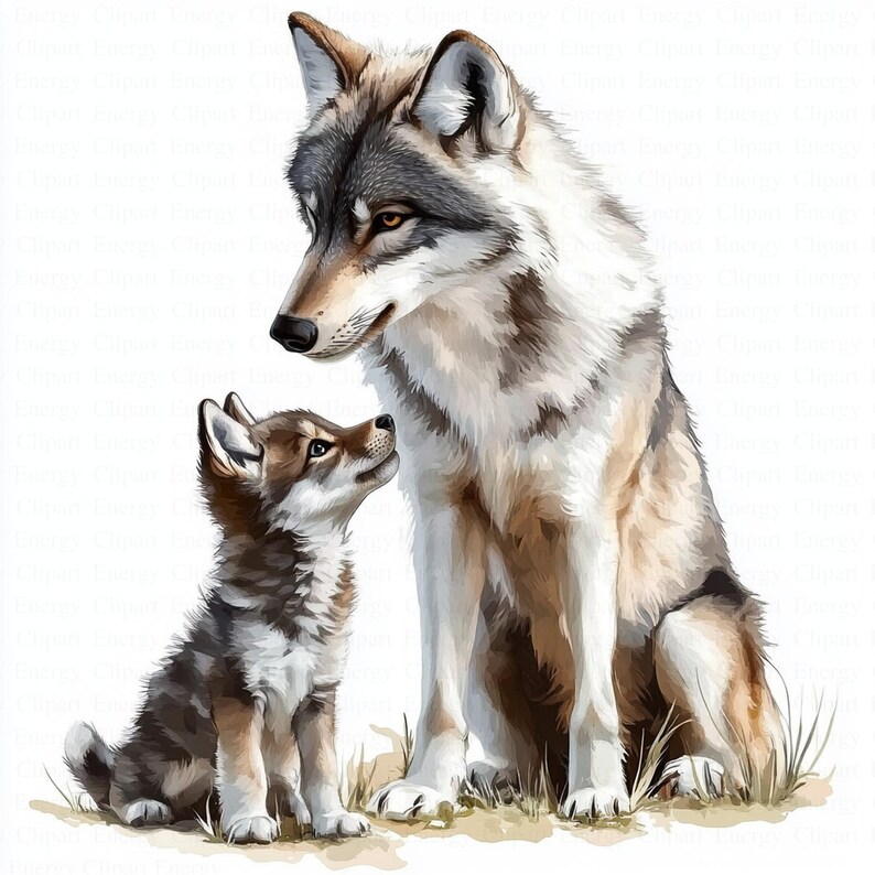 Wolf and Baby Wolf Clipart | 5 High Quality Jpgs | Digital Download ...