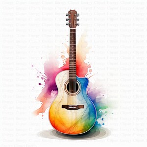 Watercolor Acoustic Guitar Clipart | 5 High Quality Jpg's | Digital ...