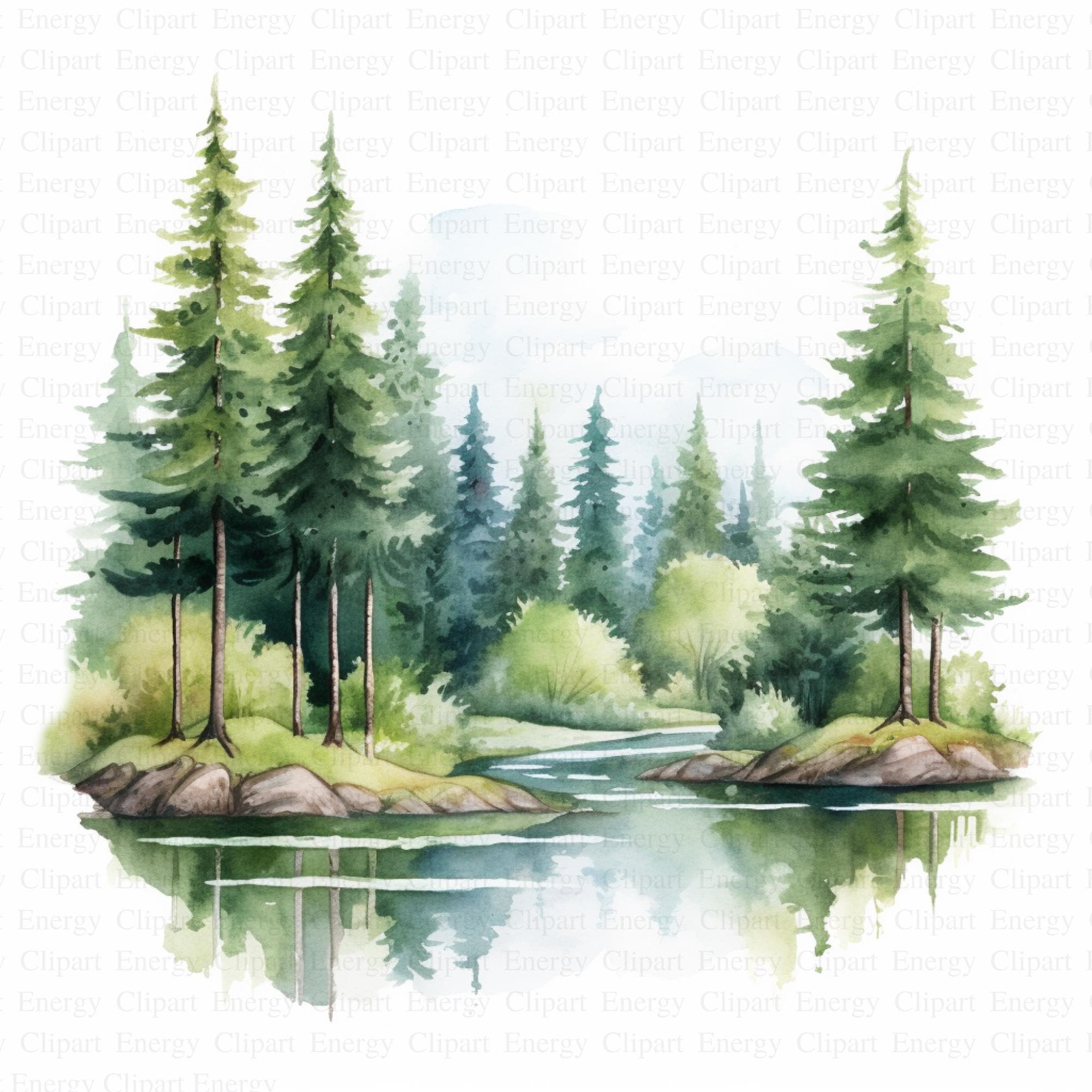Watercolor Forest Lakes Clipart 5 High Quality Jpg's Digital Download ...