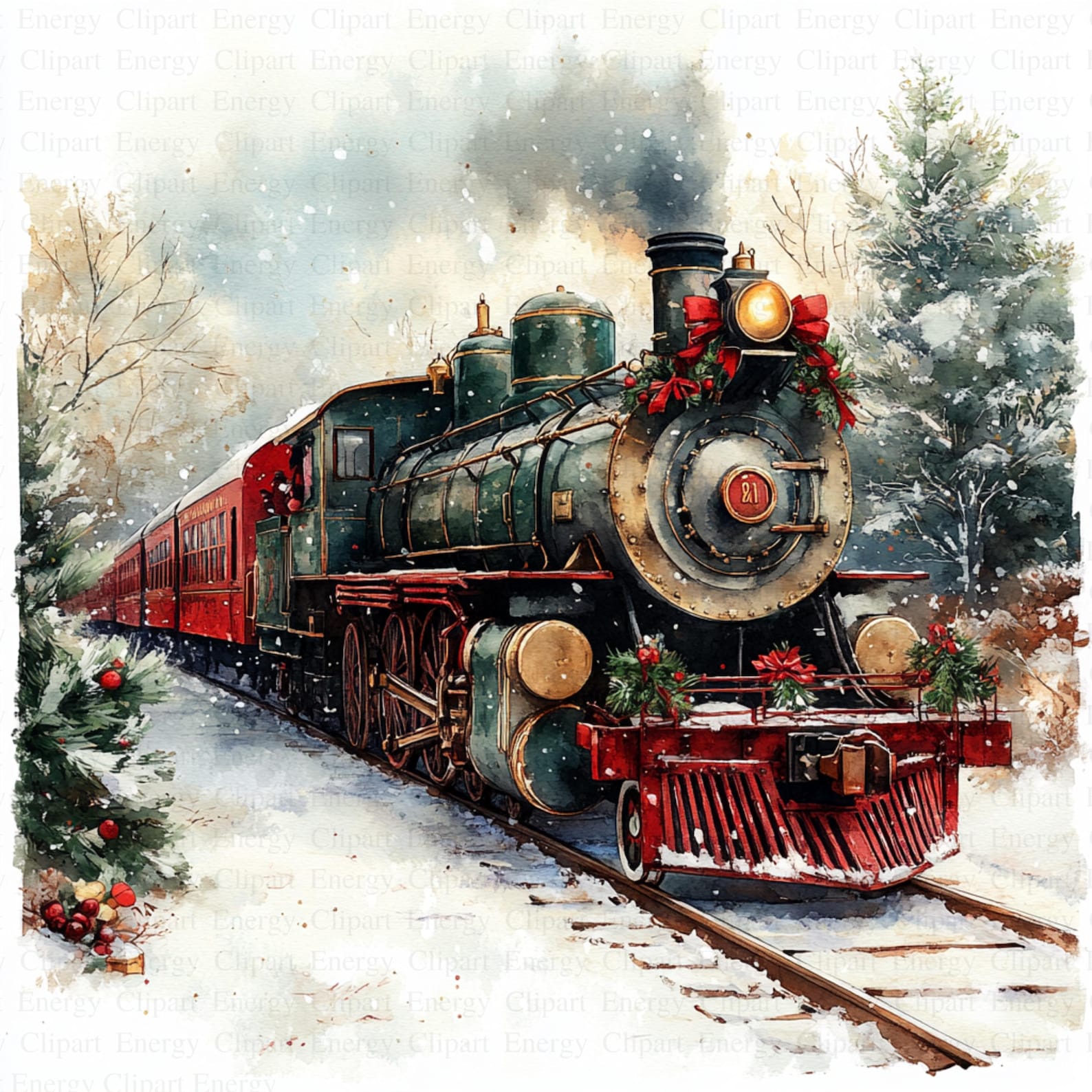 Holiday Train Clipart | 5 High Quality Jpg's | Digital Download ...