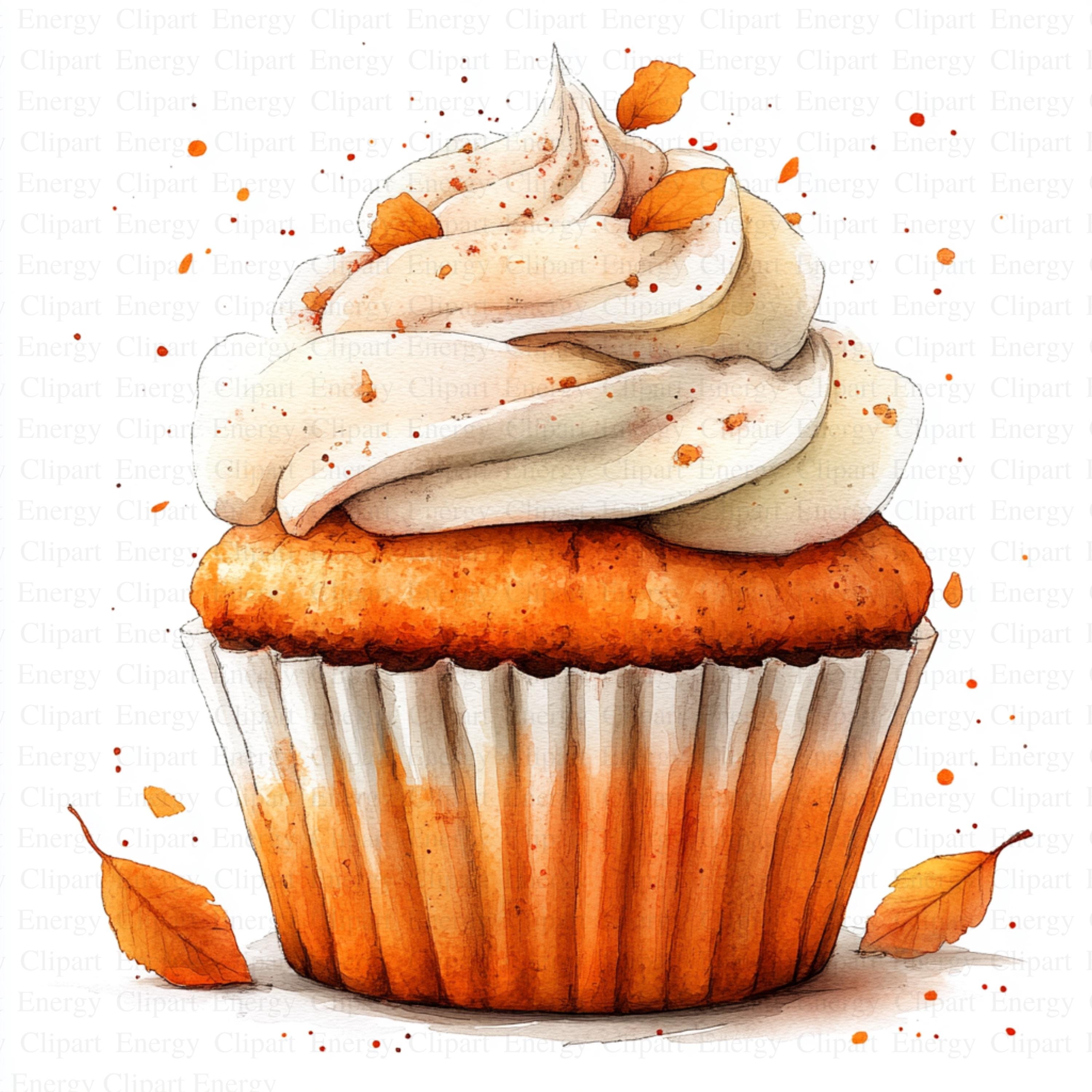 Watercolor Pumpkin Cupcake Clipart | 5 High Quality Jpg's | Digital ...