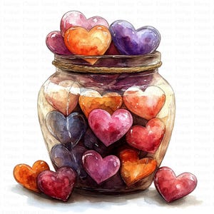 Jar of Hearts Clipart 5 High Quality Jpg's Digital Download Love Art ...