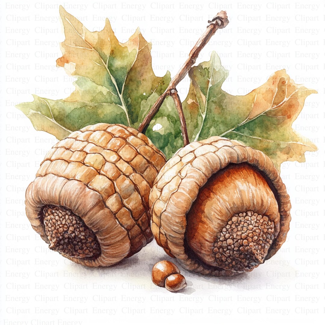 Watercolor Oak Acorn Clipart | 5 High Quality Jpg's | Digital Download ...