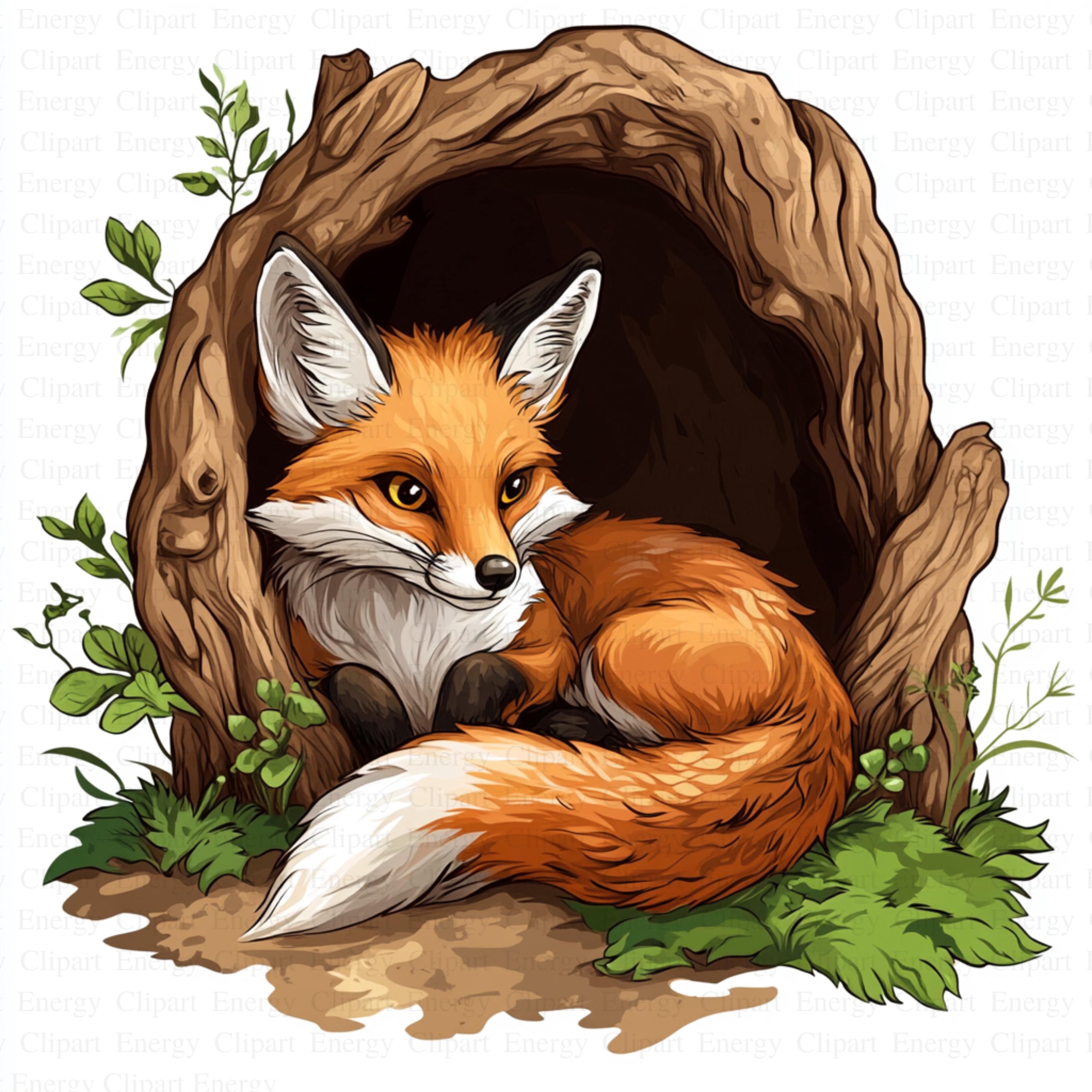 Fox in the Den Clipart | 5 High Quality Jpg's | Cozy Woodland Scene ...