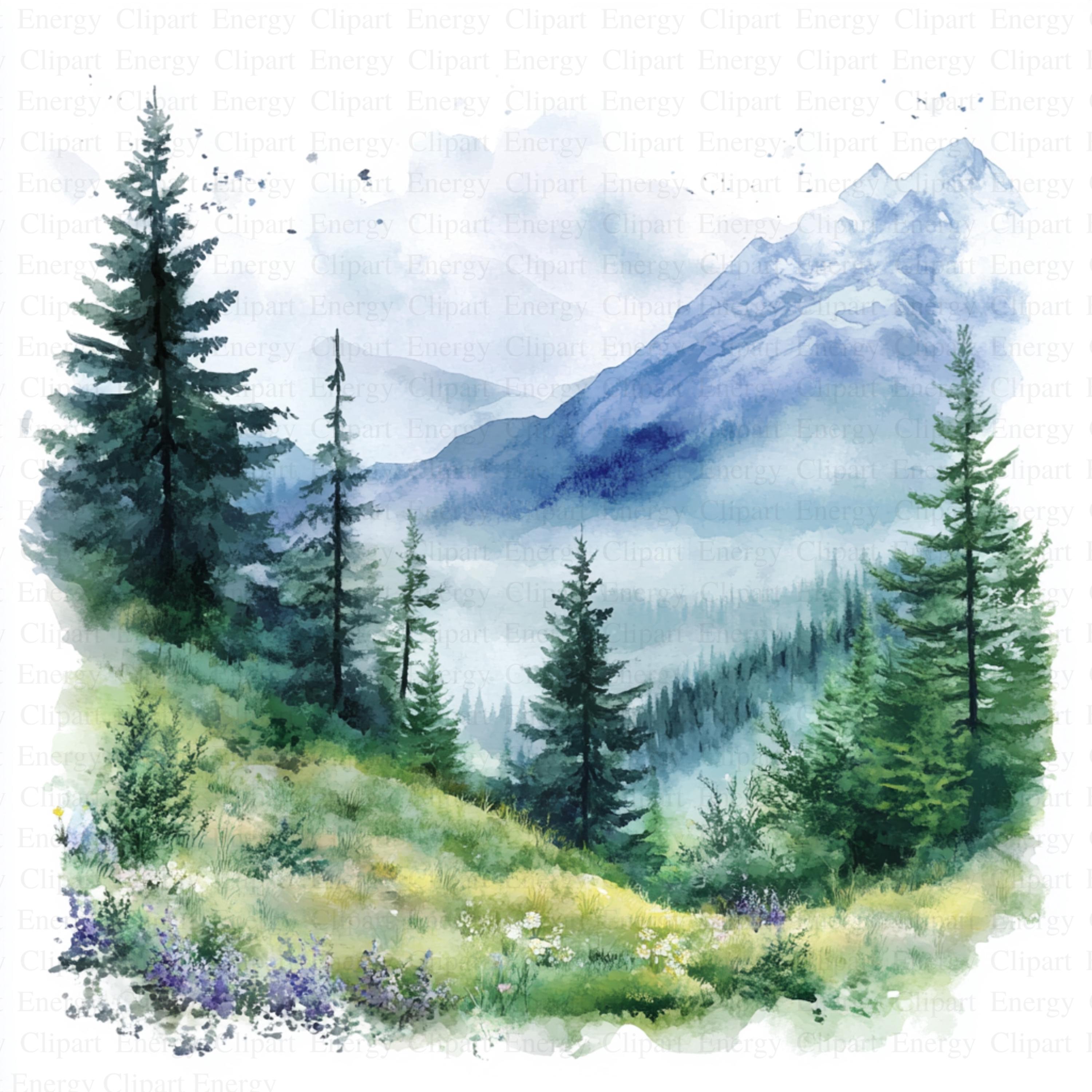 Mountain Landscape Clipart 5 High Quality Jpgs Digital Download Scenic ...