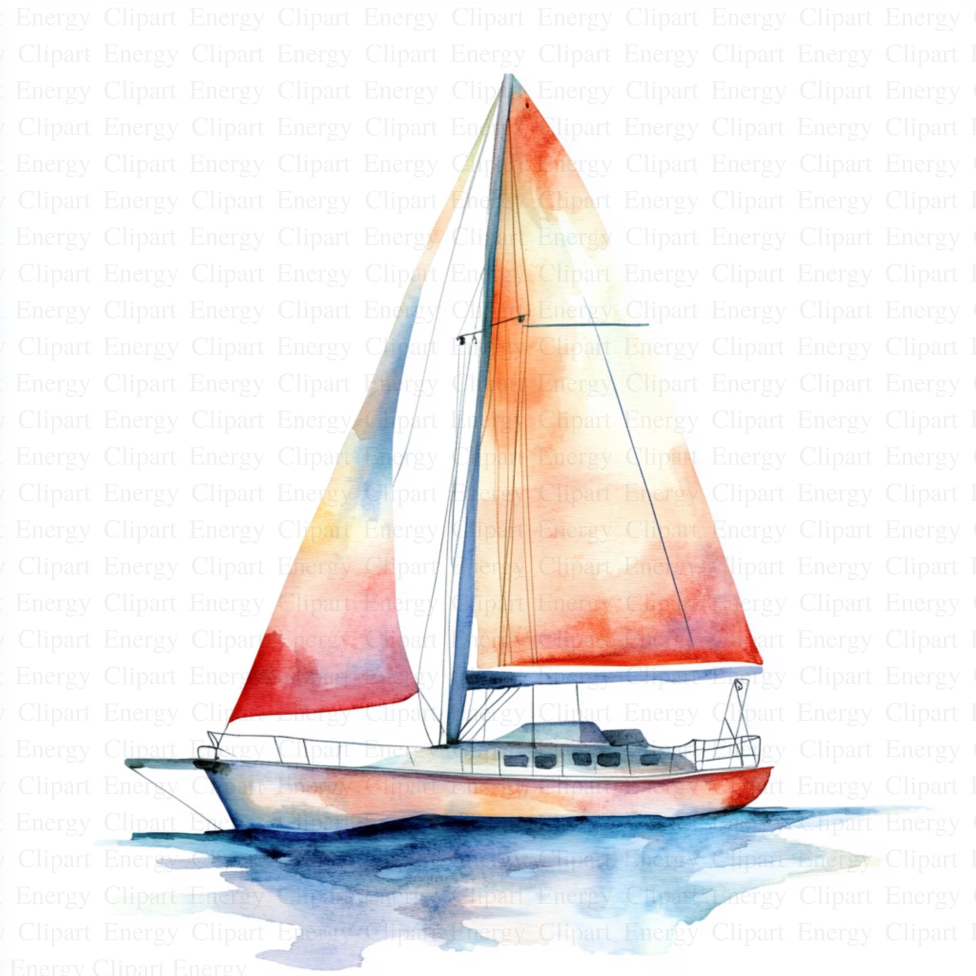Watercolor Sailboat Clipart | 5 High Quality Jpg's | Digital Download ...