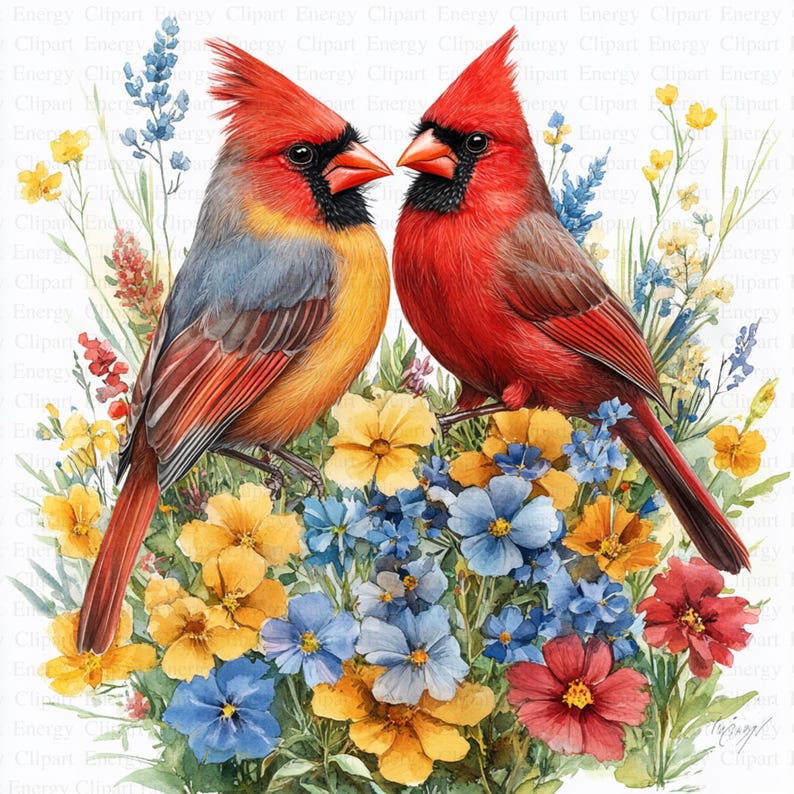 Cardinal Friends Flowers Clipart | 5 High Quality Jpgs | Instant ...