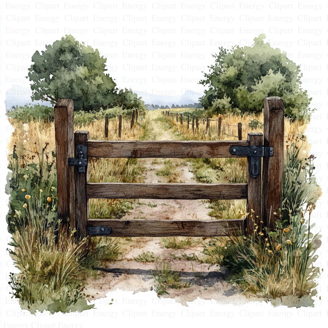 Watercolor Gates on Countryside Clipart | 5 High Quality Jpg's ...