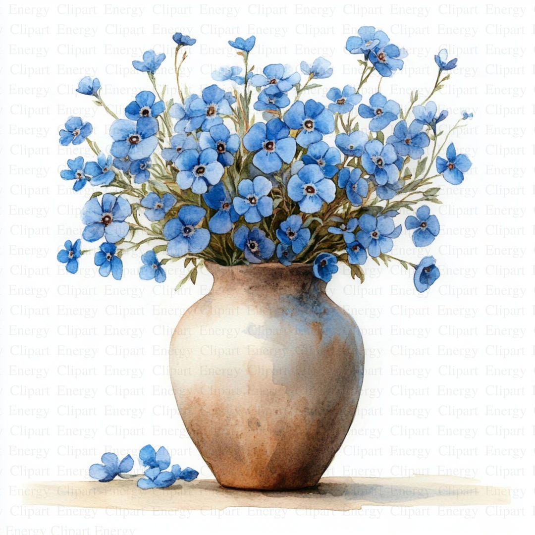 Forget Me Not in Vase Clipart | 5 High Quality Jpgs | Digital Download ...