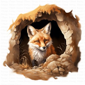 Fox in the Den Clipart 5 High Quality Jpg's Cozy Woodland Scene Forest ...