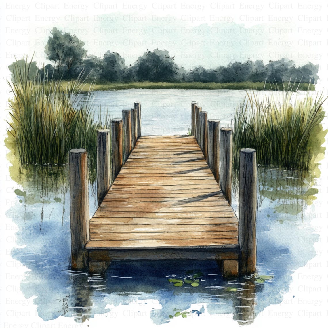 Watercolor Pond Dock Clipart | 5 High Quality Jpg's | Digital Download ...