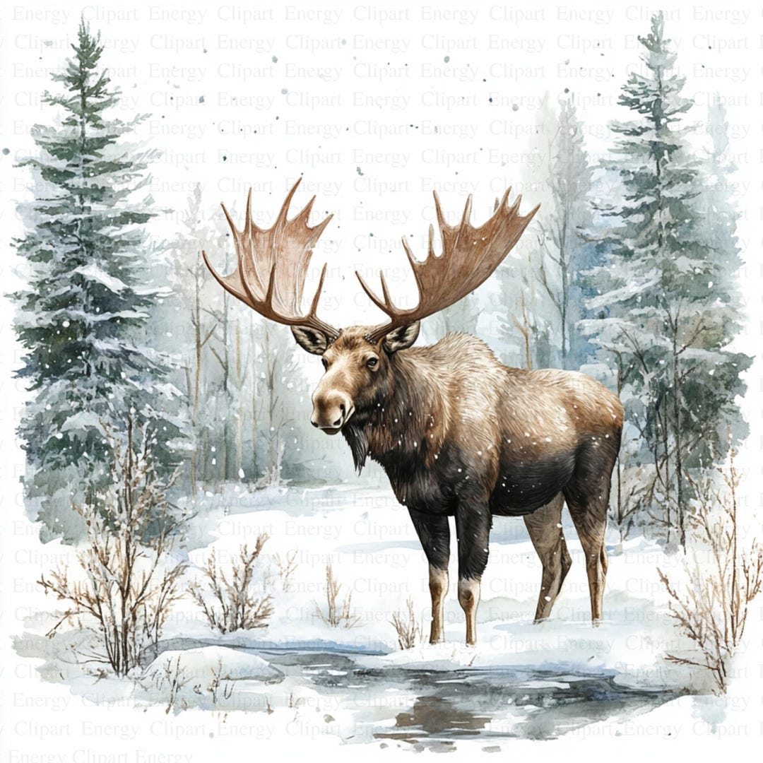 Moose in Winter Clipart | 5 High Quality Jpgs | Digital Download | Wall ...