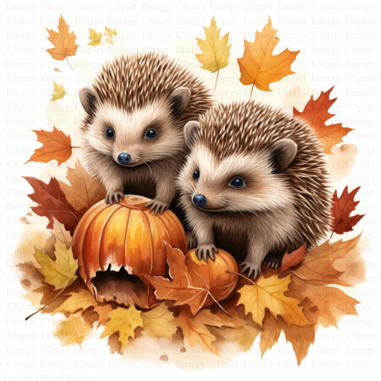 Hedgehogs in Autumn Leaves Clipart | 5 High Quality Jpg's | Forest ...